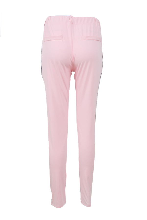 Polyester Solid Elastic Waist High Straight Pants Pantspantsbottomslovelywholesale