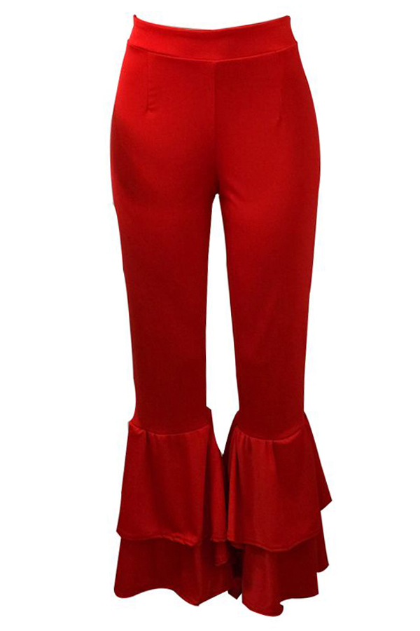 Lovely Trendy Flared Legs Loose Red Twilled Satin Pants_Pants_Bottoms ...