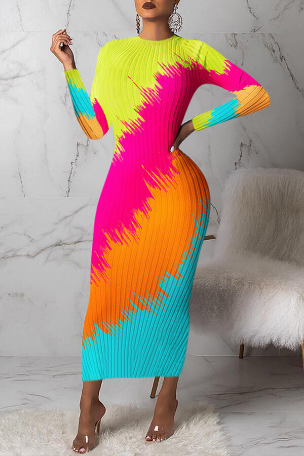 Lovely Casual Color-lump Multicolor Mid Calf Dress_Daily Dress_Dresses ...