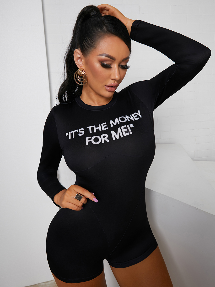 LW It s The Money For Me Letter Print Romper Sale | LovelyWholesale