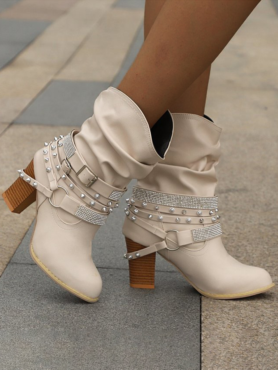 LW Buckle Design Rivet Decoration Booties Sale | LovelyWholesale