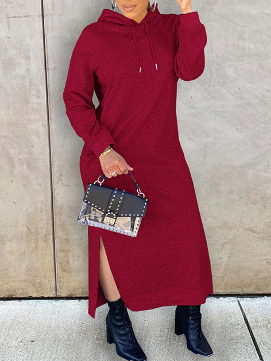 LW Hooded Collar Side Slit Sweat Dress Sale | LovelyWholesale
