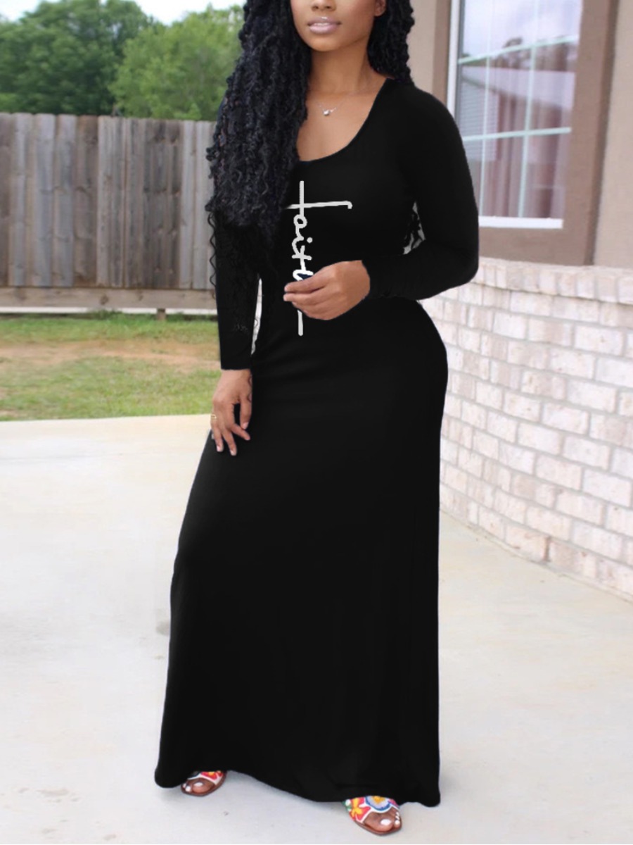 LW U Neck Letter Print Dress Sale | LovelyWholesale