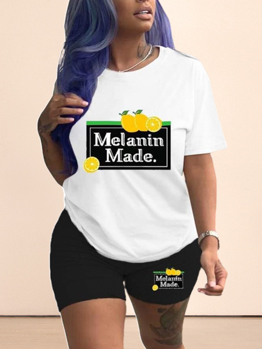 LW Plus Size Lemon Fruit Letter Print Shorts Set Sale | LovelyWholesale