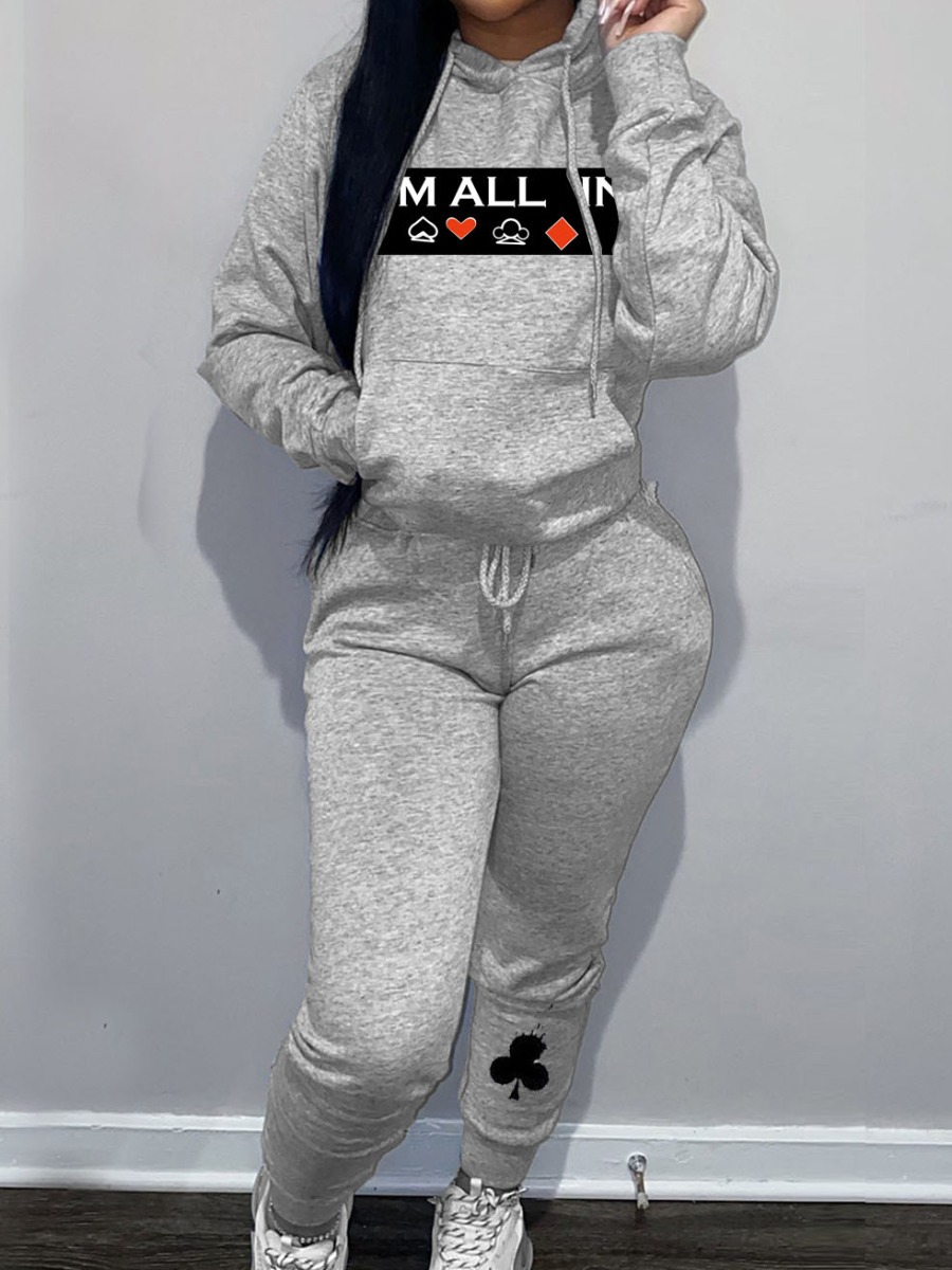 LW Letter Print Kangaroo Pocket Tracksuit Set Sale | LovelyWholesale