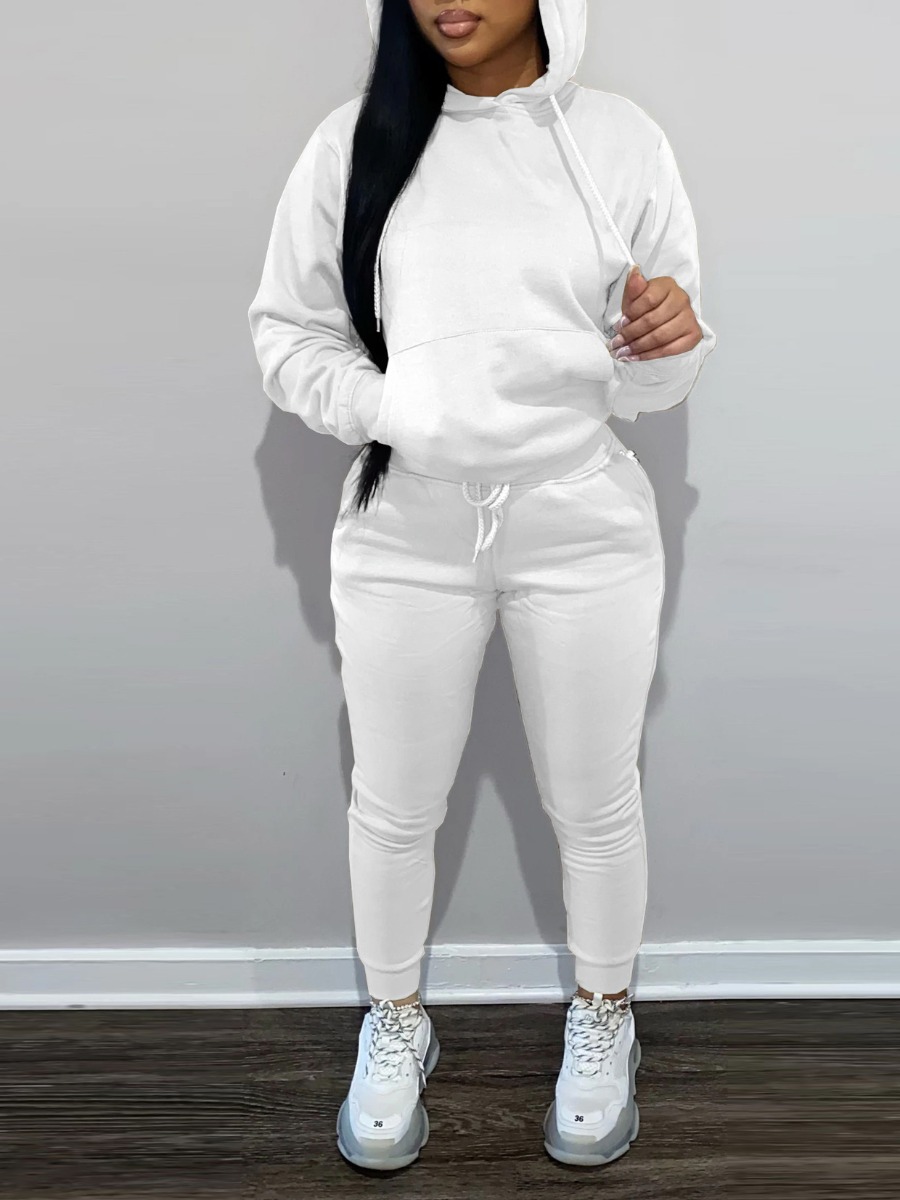 LW BASICS Hooded Collar Kangaroo Pocket Tracksuit Set Sale ...