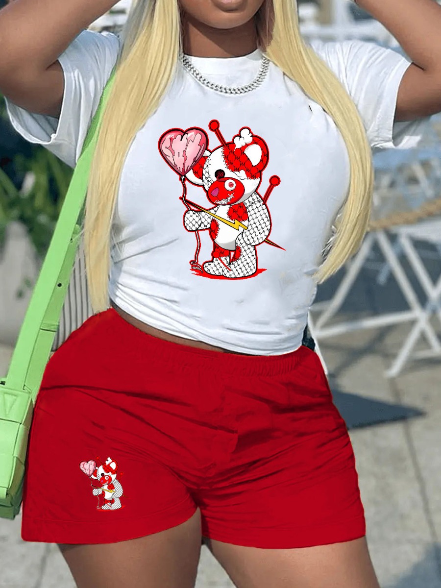 LW Cartoon Heart Print Shorts Set Sale | LovelyWholesale
