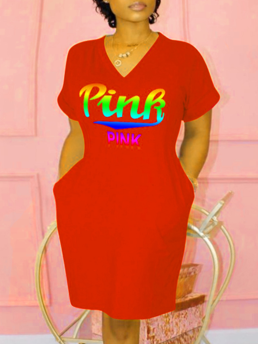 LW Plus Size Gradient Pink Letter Print Dress Sale | LovelyWholesale