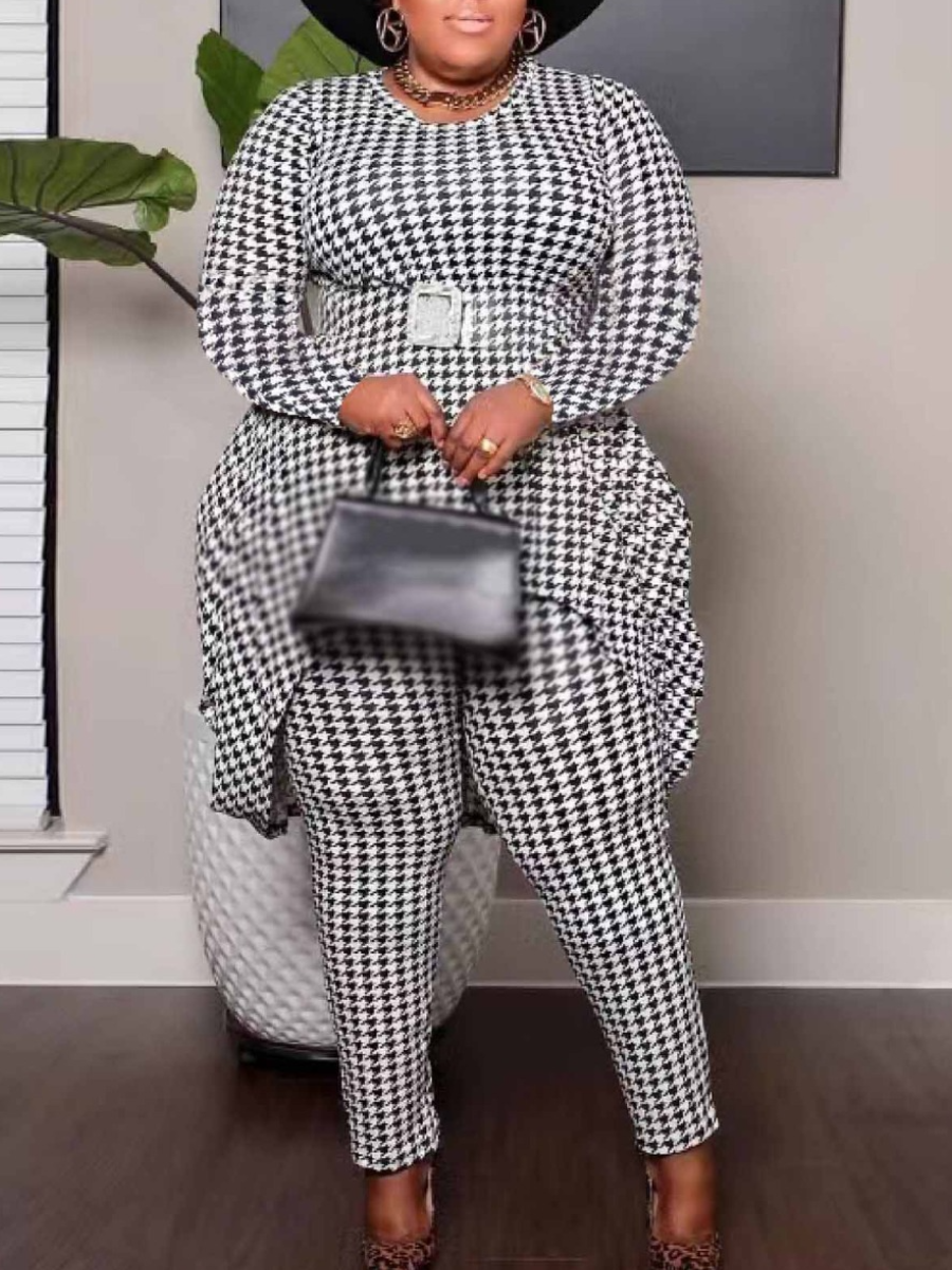 LW Plus Size Houndstooth Asymmetrical Pants Set Sale | LovelyWholesale