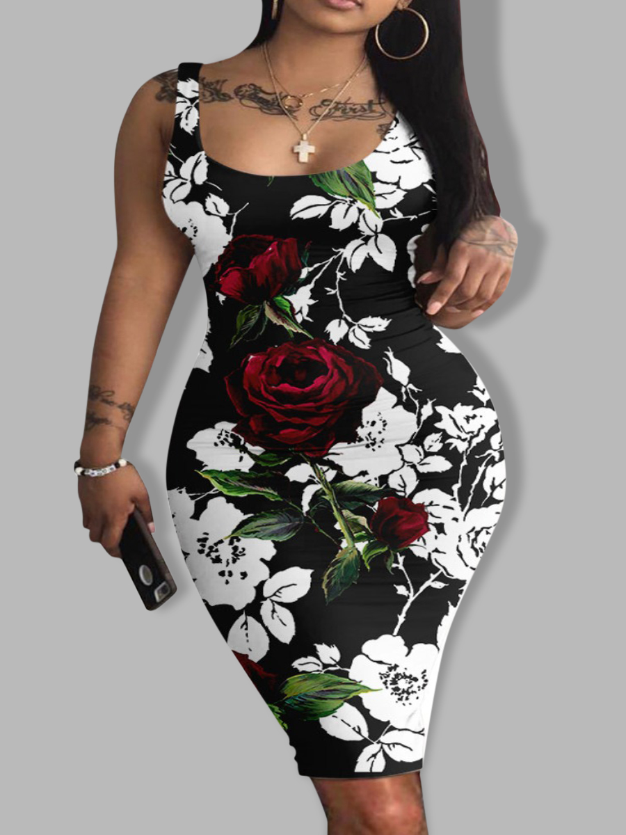 LW Plus Size Rose Flower Print Bodycon Cami Dress Sale | LovelyWholesale