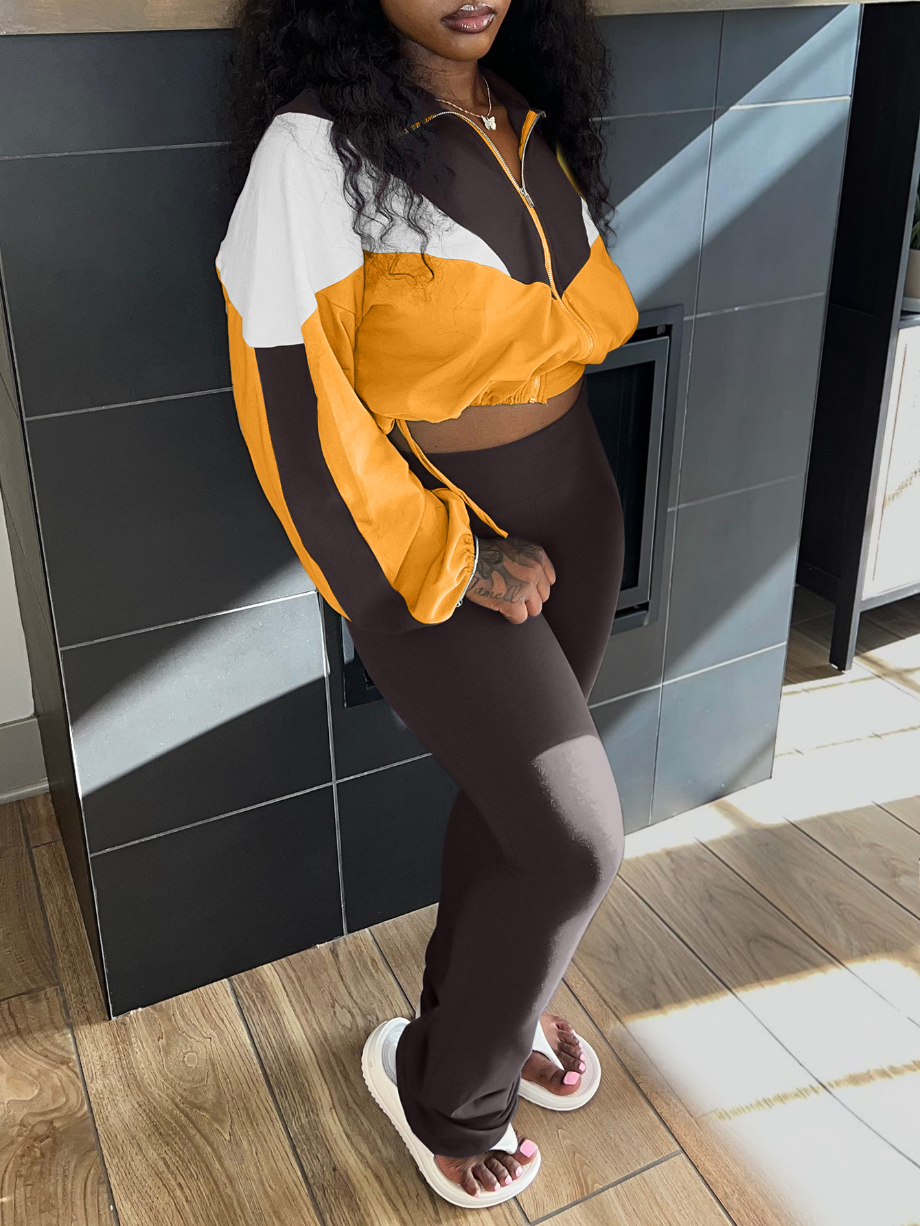 LW Patchwork Color Block Two-piece Pants Set Sale | LovelyWholesale