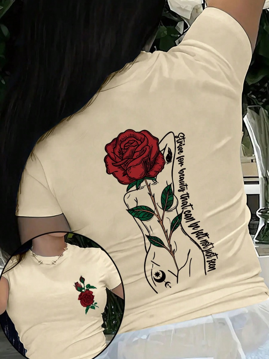 LW Pattern Rose Print T-shirt Sale | LovelyWholesale